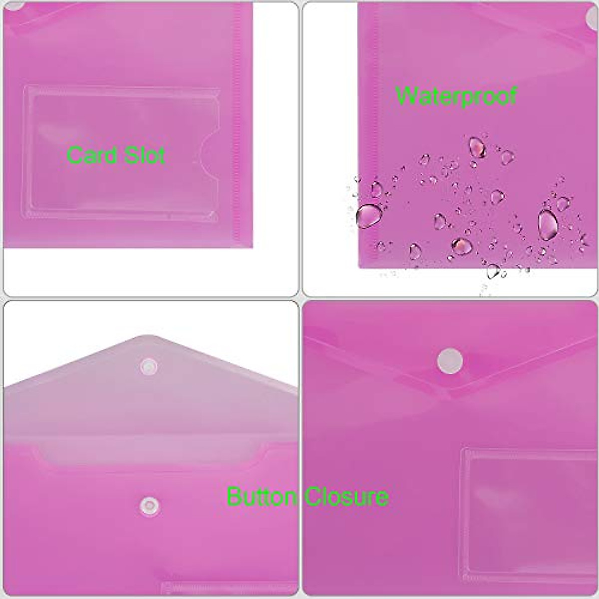 24 Pack A5 Poly Envelope Folder with Snap Button, CertBuy Clear Waterproof Plastic Document Envelope Premium Quality Envelopes Folder for School,Home, Work, and Office Organization, 6 Assorted Colors