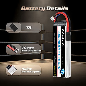 HRB 3S 5000mAh Lipo Battery 11.1V 50C RC Lipo Battery with TR Plug Compatible with RC Helicopter Airplane Quadcopter Car Truck Boat