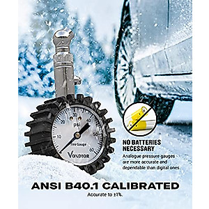Tire Pressure Gauge - (0-60 PSI) Heavy Duty, Certified ANSI Accurate with Large 2 Inch Easy to Read Glow Dial, Low - High Air Pressure Gauge. Tire Gauge for Car and Trucks Tires by Vondior (White)