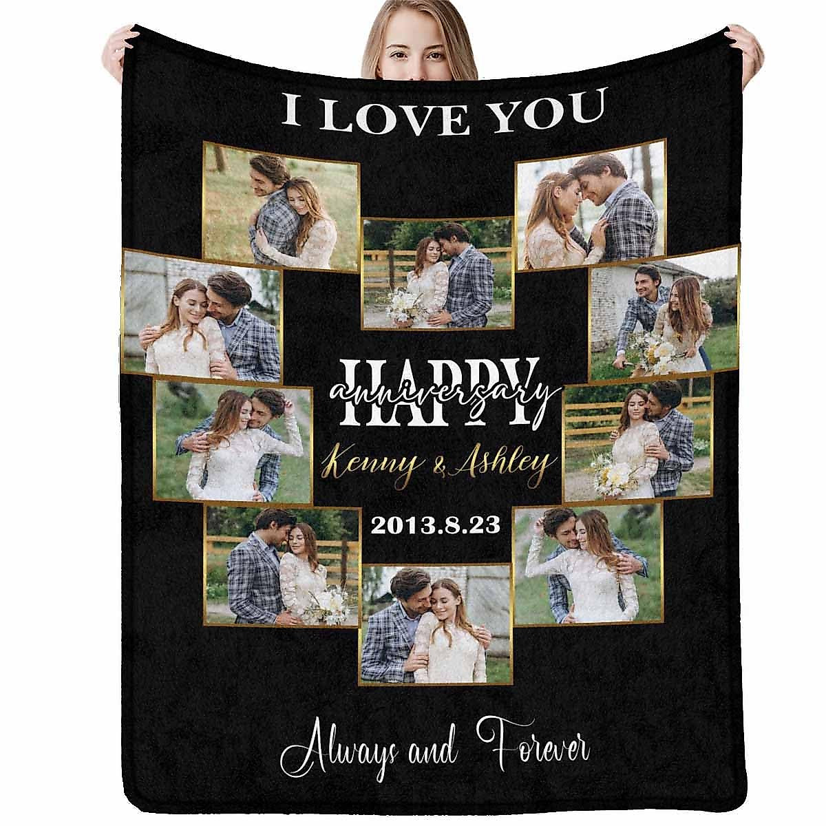 Custom Wedding Blanket for Couple Customized Love Forever with 10 Pictures Flannel Picture Blanket for Adult Husband Wife Girlfriend Boyfriend Personalized Blanket Birthday Valentine Gifts 40x50
