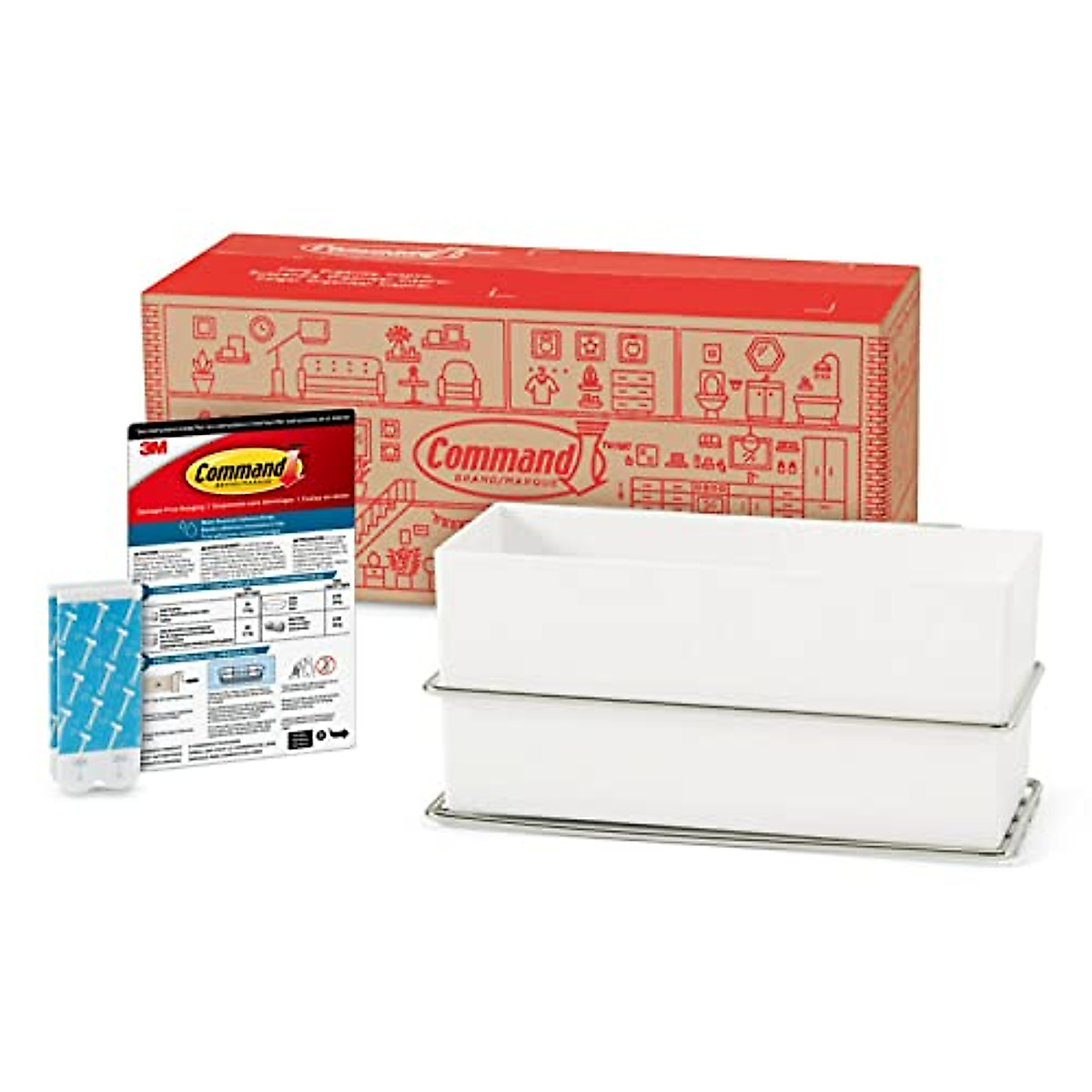 Command Wall and Cabinet Organizer with Water Resistant Command Strips, Organize Your Bathroom, Easy to Open Packaging