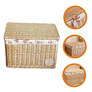Baluue Box Wicker Storage Basket Home Storage Baskets Seagrass Storage Baskets Woven Hamper with Lid Handwoven Storage Box Handwoven Seagrass Box Rectangular Seagrass Basket Woven Box