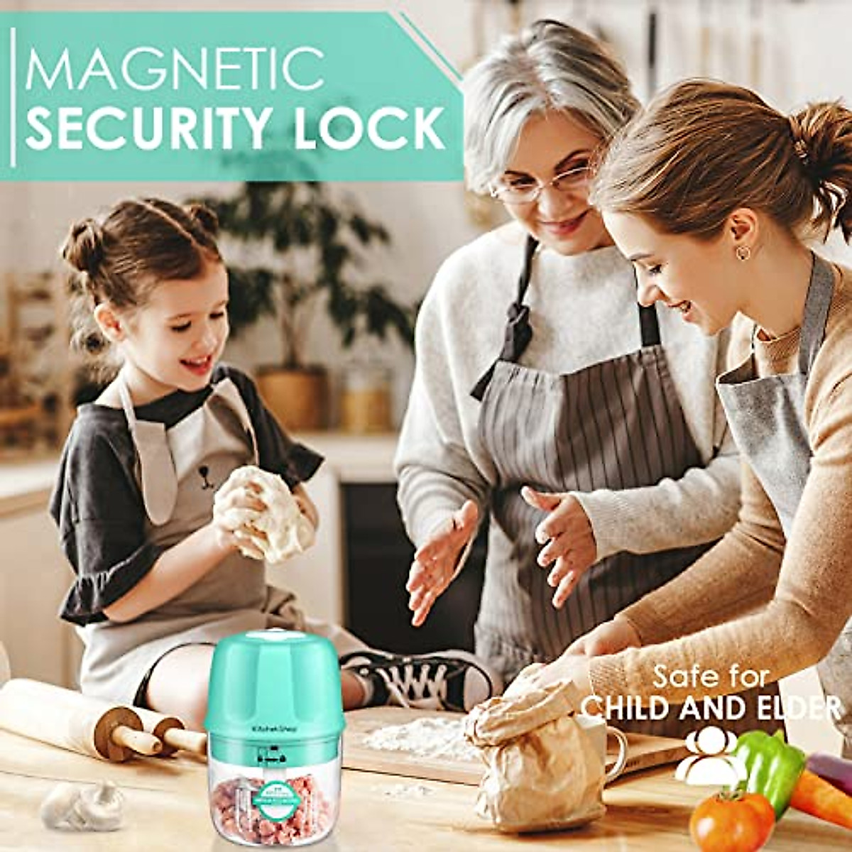 Rechargeable Portable and Cordless Mini Food Processor 250ML with Stainless Steel Blade, Electric Garlic Chopper Vegetable Chopper Blender for Nuts Chili Onion Minced Meat and Spices BPA-Free(Green)