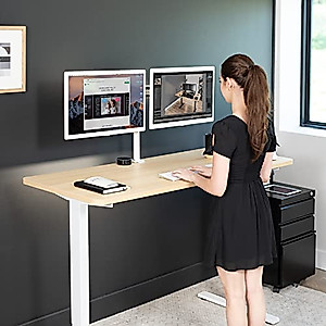 VIVO Electric Height Adjustable 60 x 24 inch Memory Stand Up Desk, Light Wood Solid One-Piece Table Top, White Frame, Standing Workstation with Preset Controller, 1B Series, DESK-KIT-1W6C