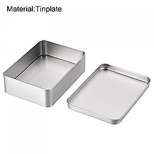 uxcell Metal Tin Box, 4.92" x 3.54" x 1.38" Rectangular Empty Tinplate Containers with Lids, Silver Tone, for Home Organizer, Candles, Gifts, Car Keys, Crafts Storage