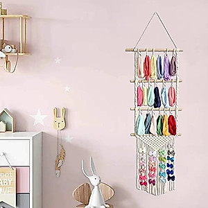 UKYLIN Headband Holder Hair Bows Organizer for Girls, Baby Hair Bow Holder Hair Clips Organizer with 30 Pcs Plastic Hooks for Room Wall, Door or Closet (White)