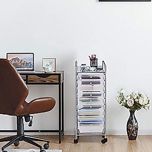 Giantex 10 Drawer Rolling Storage Cart Scrapbook Paper Office School Organizer (Clear)
