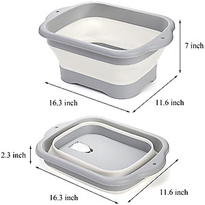 Nicunom 2 Pack Collapsible Wash Basin with Drain Plug, 9L Large Collapsible Dish Tub Portable Sink Dish Basin Foldable Dishpan Space Saving for Kitchen, RV, Camping Dish Washing Tub