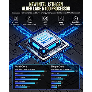 GMKtec Mini PC N100, Preinstalled Windows 11 Pro, G3 Intel Alder Lake N100 (3.4GHz), 8GB DDR4 RAM 256GB PCIe M.2 SSD, Desktop Computer 4K Dual HDMI/USB3.2/WiFi 6/BT5.2/2.5G RJ45 for Office, Business