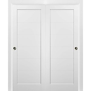 Sliding Closet Bypass Doors 56 x 80 with Hardware | Quadro 4115 White Silk | Sturdy Top Mount Rails Moldings Trims Set | Kitchen Wooden Solid Bedroom Wardrobe Doors