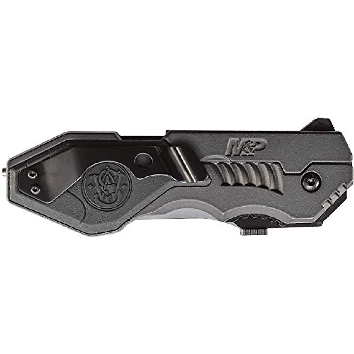 Smith & Wesson SWMP4LS 8.6in S.S. Assisted Folding Knife with 3.6in Serrated Clip Point Blade and Aluminum Handle for Outdoor Tactical Survival and EDC , Black