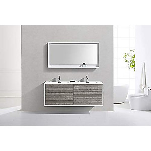 Kube DL60D-HGASH DeLusso 60" Double Sink Ash Gray Wall Mount Modern Bathroom Vanity