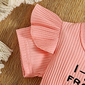 Newborn Infant Baby Girl Summer Outfit Clothes Floral Short Sleeve Romper Dress Ruffle Bodysuit Headband (Pink, 0-6 Months)