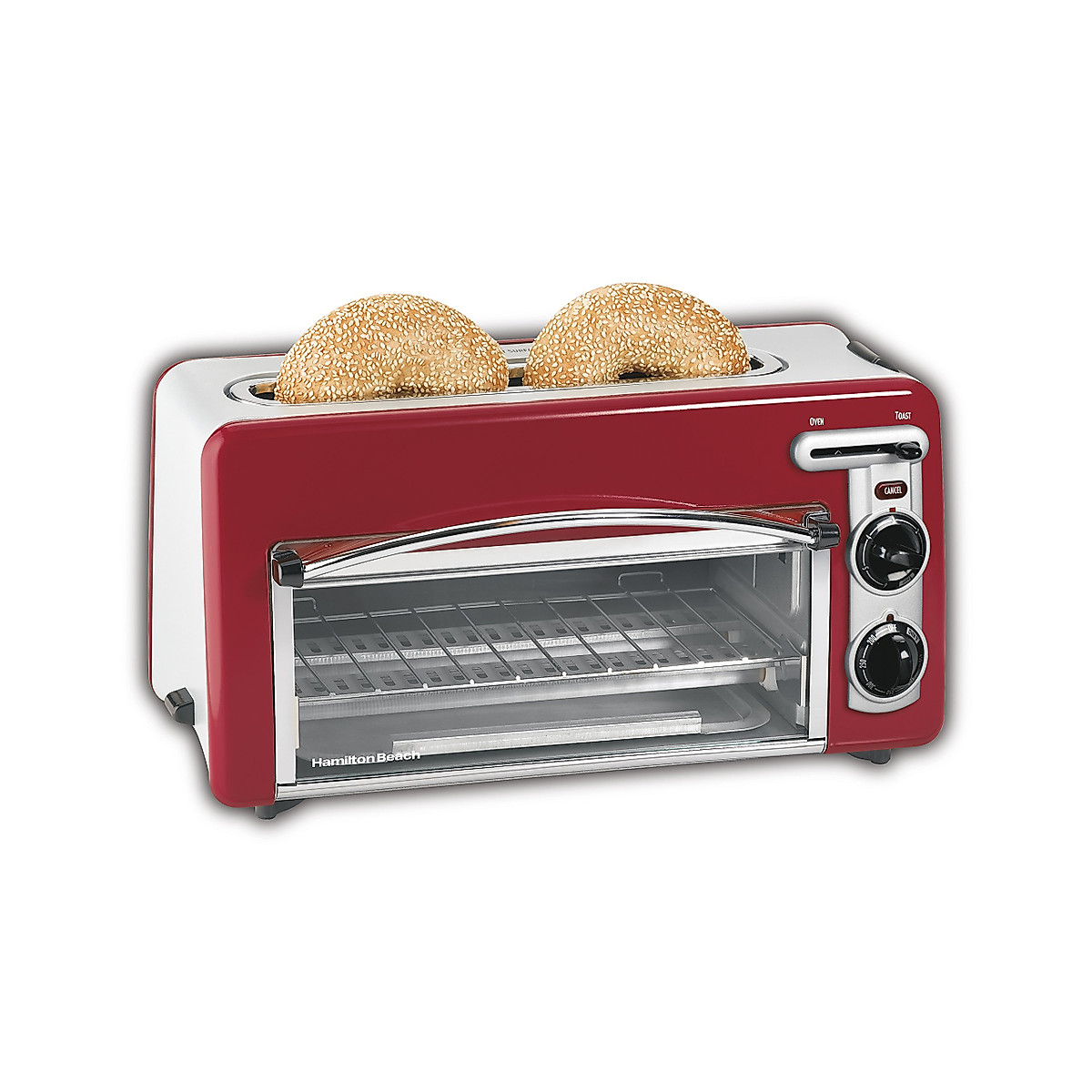 Hamilton Beach Oven with 2-Slice Toaster Combo, Ideal for Pizza, Chicken Nuggets, Fries and More (22703H), Red