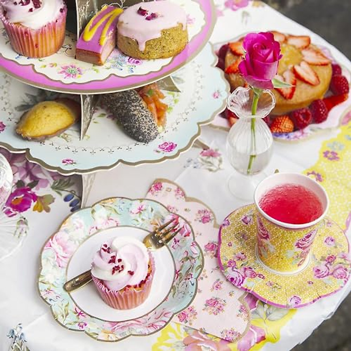 Floral Afternoon Tea Party Decorations for 16 Guests Disposable Tableware Set Pretty Paper Plates Napkins, Teacups, Bunting Tablecloth for Birthday, Mother's Day, Baby Shower, Made by Talking Tables