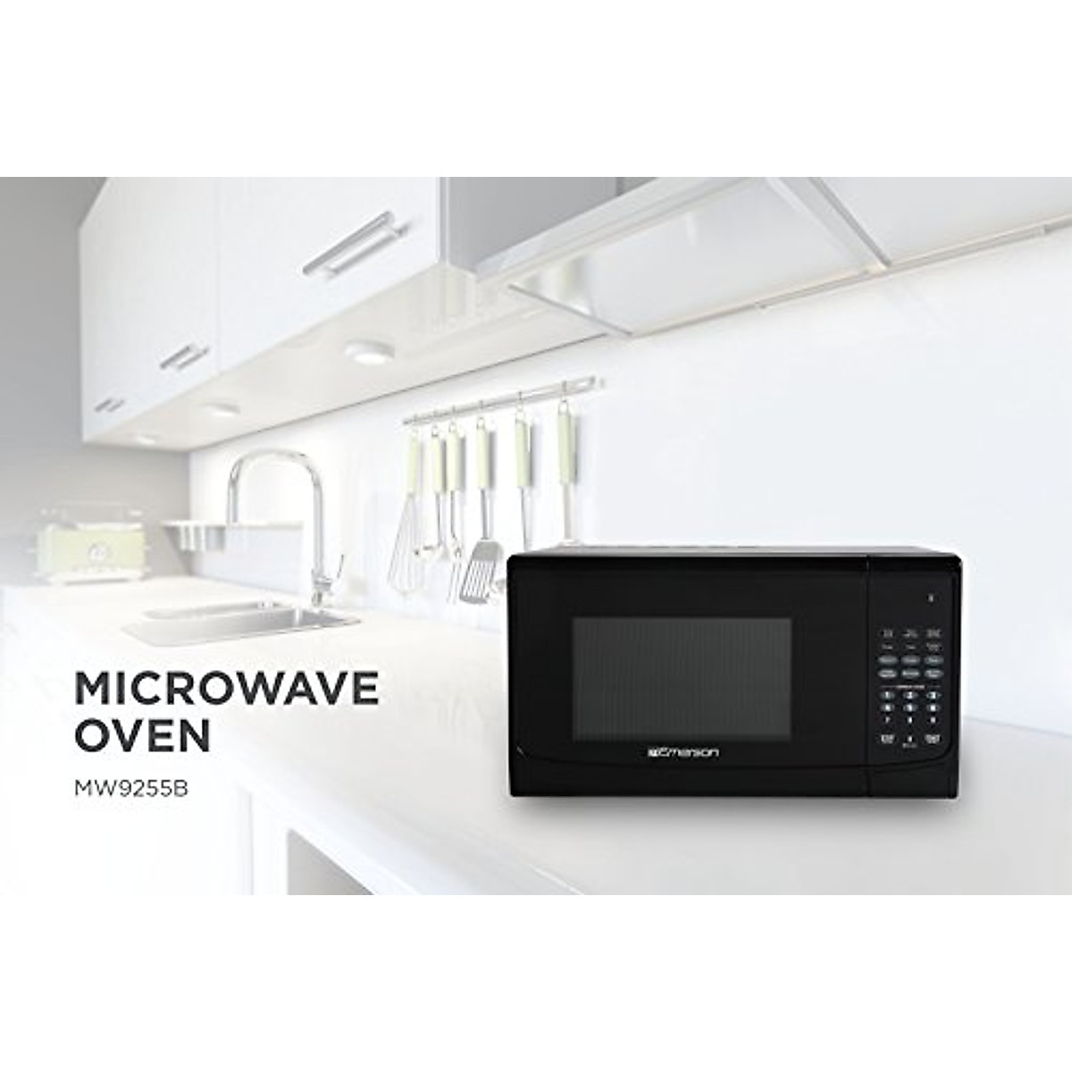 Emerson MW9255B Countertop Microwave Oven, 6 Pre-Programmed Settings, Removable Glass Turntable and Child Safety Lock, 0.9 Cu ft, 900W, Black