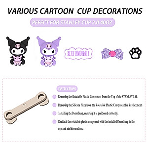 Stanley Cup Accessories Set Including 2 Pcs Silicone Spill-Proof Stoppers 1Pcs Decorsnap 7 Pcs Cup Decorations and 3 Pcs Straw Cover for 10MM Straws Compatible with Stanley 40oz Tumbler (Devil)