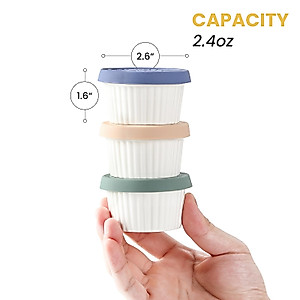 AOZITA Salad Dressing Container To Go, 2.4oz Porcelain Small Condiment Containers with Lids for Lunch Bento Box, Premium Silicone, Leakproof, Reusable Sauce Cups for Picnic and Travel, Dishwasher Safe