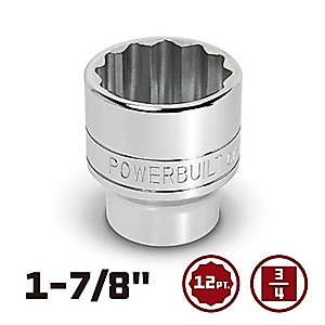 Powerbuilt 1-7/8 Inch Socket, 3/4-inch Drive, 12 Point, Thin Wall Hex Strong Grip Design, Size Markings - 643216