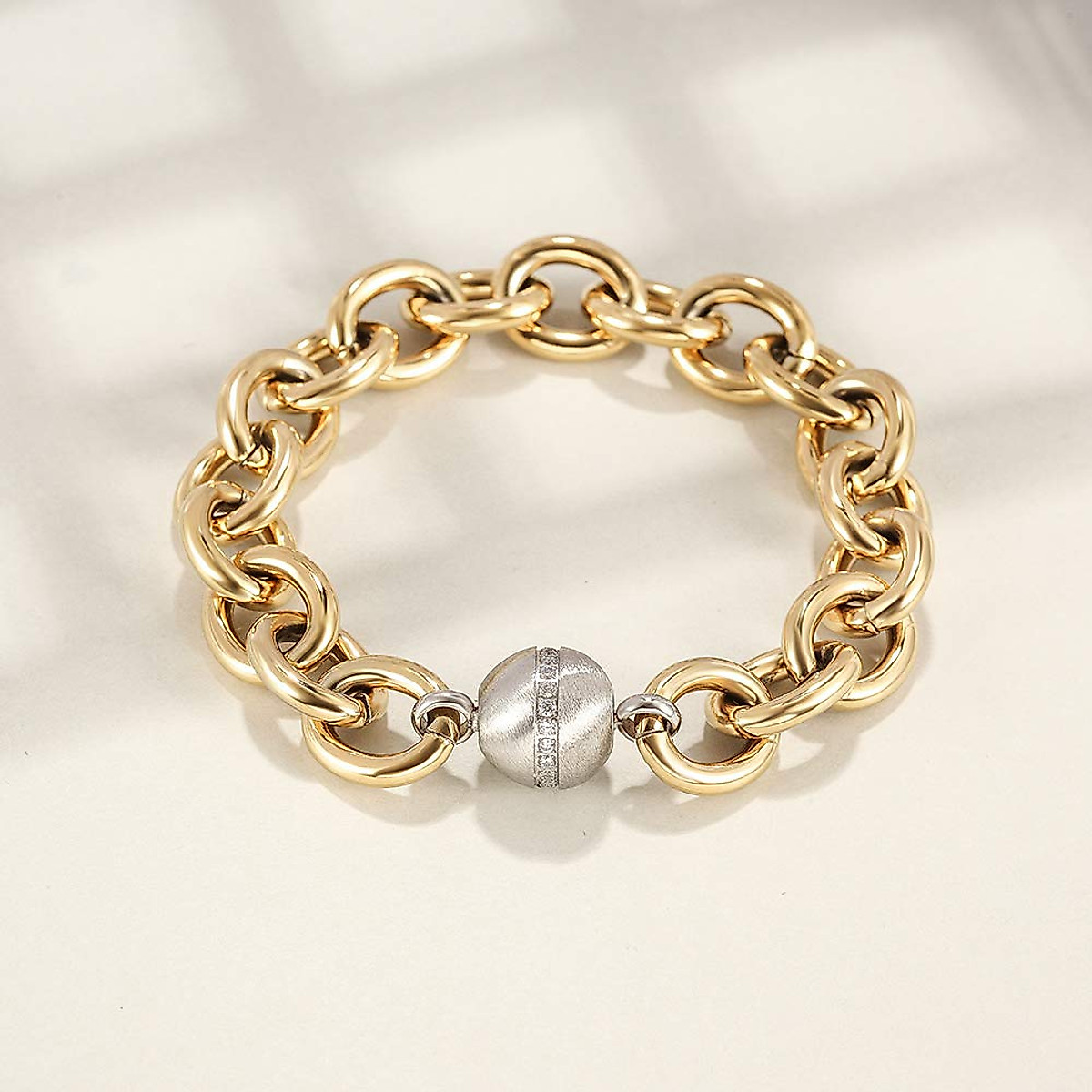 WISTIC 14K Gold Wire Wide Cuban Curb Link Bracelets with CZ for Women Chunky Bracelet Multi-Color Stainless Steel Charm Chain for Men and Adults Fashion Jewerly