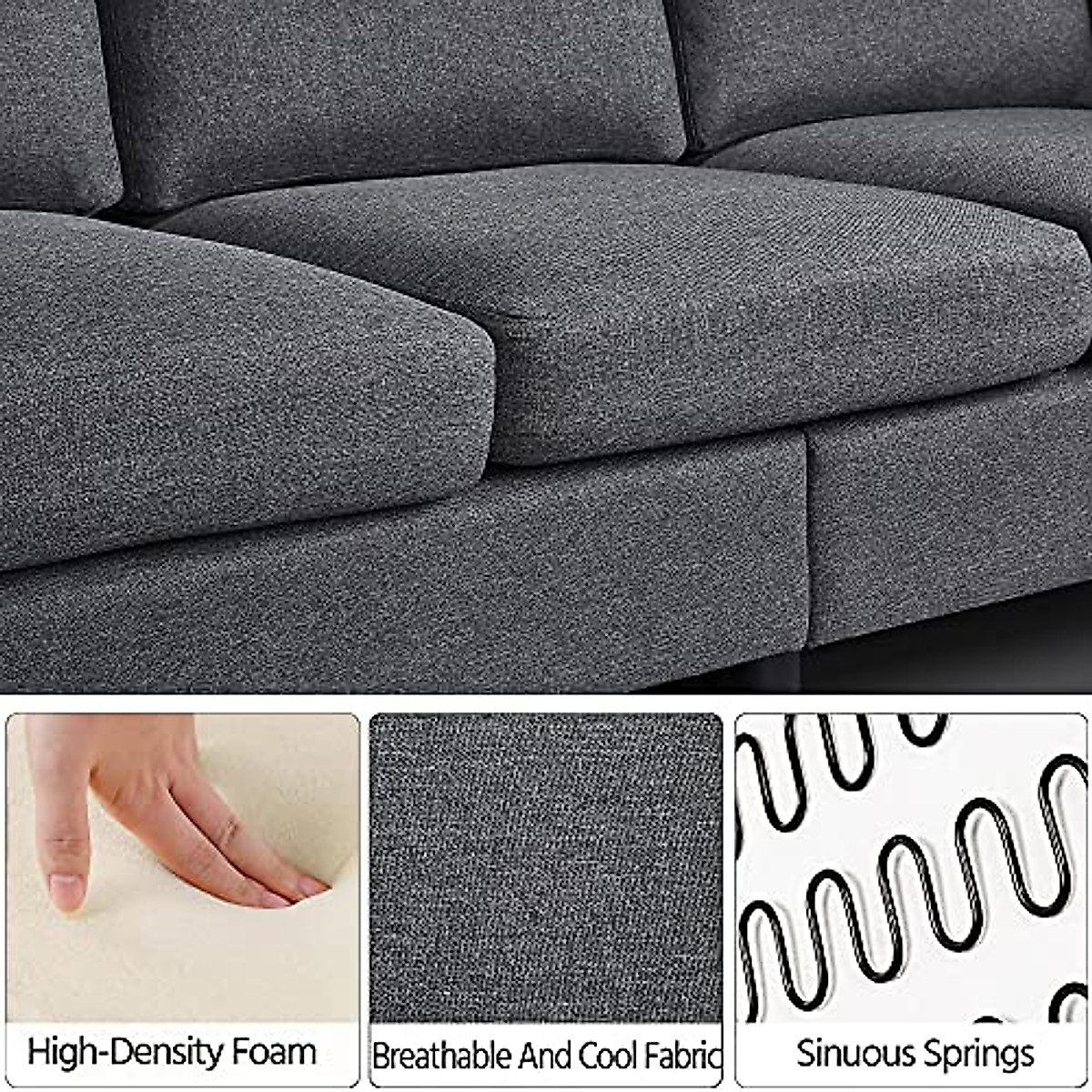 Yaheetech Contemporary Sofa 78.5’’ W 3-Seater Sofa Couch with Tufted Back Cushion Linen Fabric Upholstered Loveseat for Living Room Bedroom Gray