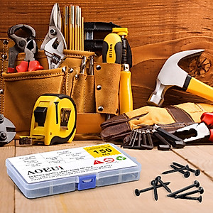 Premium Drywall Screws, 150pcs, 8 Sizes Wood Screws Assortment Kit, Phillips Tips Quality Black Wood Screws Set, Assorted Flat Head Screws for Sheetrock, Wood, Drywall, Furniture