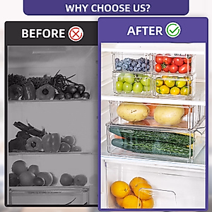 Obsoorth 7 Pack Stackable Fridge Organizer Bins with Lids KitchenClear Acrylic Kitchen Refrigerator Organizers and Storage, Dripping Hole Design to Keep Food Fruit Vegetable Fresh for Freezer, Pantry