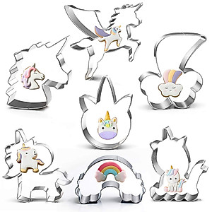 LUBTOSMN Unicorn Cookie Cutter Set-3 Inches-7 Piece-5 Unicorn Face&Head, Rainbow, Shooting Star, Fantasy Unicorn Fondant Molds for Kids Holiday Wedding Birthday Party Supplies Favors.