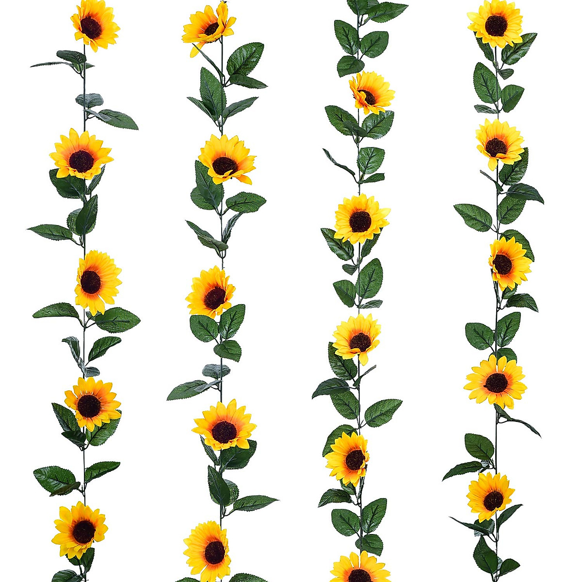 Lvydec 4 Pack Artificial Sunflower Garland - Silk Sunflower Vine Artificial Flowers Garland with Green Leaves for Wedding Party Table Decoration