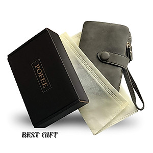 PofeeXIO Womens Small Bifold Leather Wallets Rfid Ladies Wristlet with Card slots id window Zipper Coin Purse (Army Green)