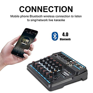 Viiart Wireless Audio Mixer Sound Board-6 Channel Digital Bluetooth USB Computer Compatible Input DJ Controller Sound Mixer 48V Phantom Power Microphone in,Headphone Jack Stereo DJ Streaming(M6)
