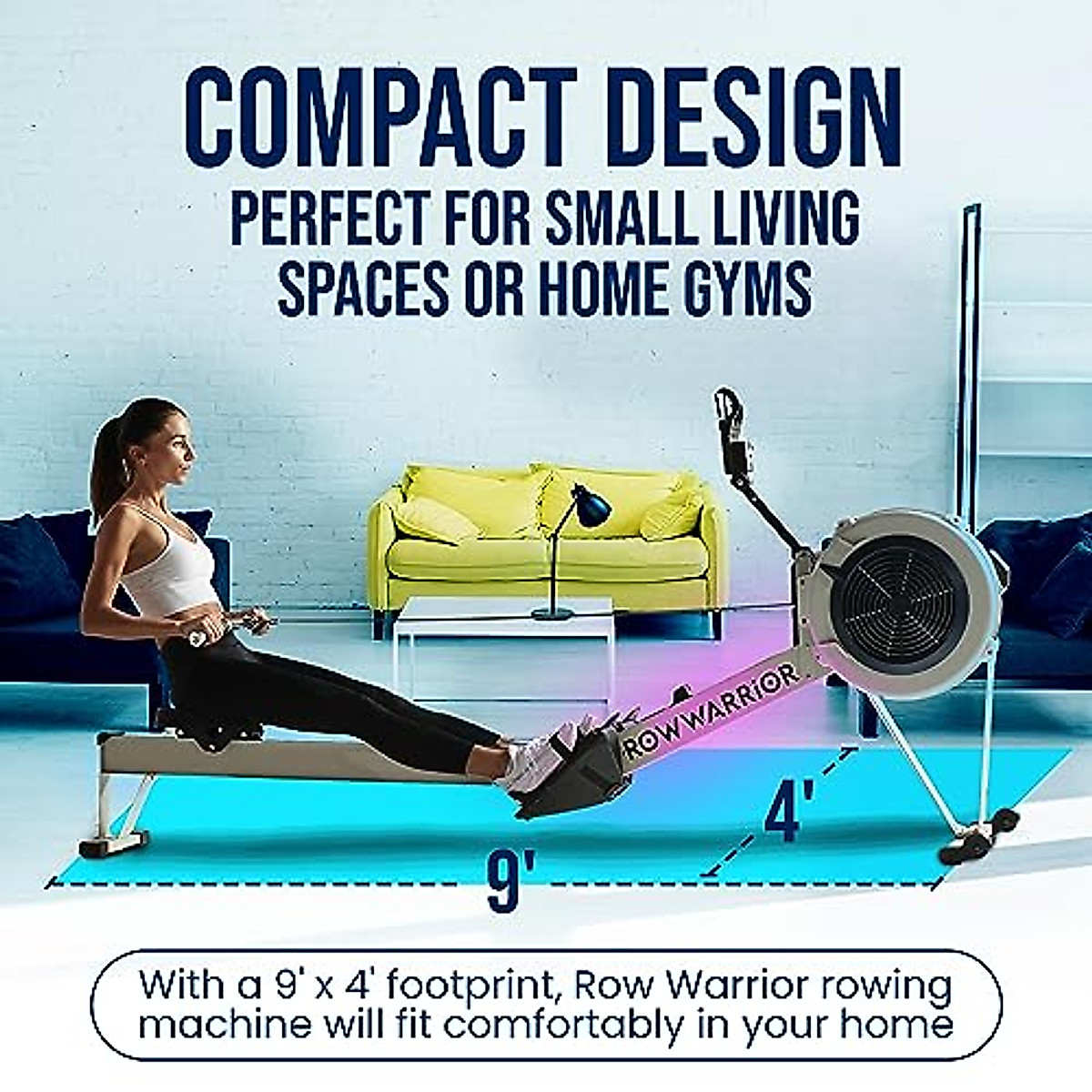 Row Warrior Air Rowing Machine | Foldable Gym-Quality Rower Machine for Home Gym | 10- Damper Levels Cardio for Full-Body Workout | for Home Use with LED-Monitor