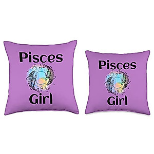 Pisces Gifts For Her Pisces February March Birthdays Fish Zodiac Sign Throw Pillow, 18x18, Multicolor