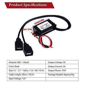 DC Converter 12V to 5V 3A 15W DC Buck Converter Module, DC to DC Reduced Voltage Regulator Car Power Converter Output Power Adapter (Double USB Interface)