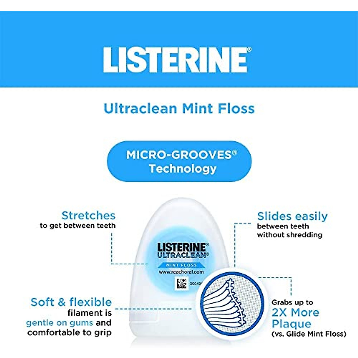 Listerine Ultraclean Dental Floss, Oral Care, Mint-Flavored, 1 Count (Pack of 7)