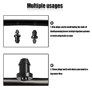 AIEX 100pcs Drip Irrigation Plugs, 1/4" Drip Tubing End Cap Irrigation Stopper Goof Hole Plugs Drip System Parts for Home Garden Lawn (Black)