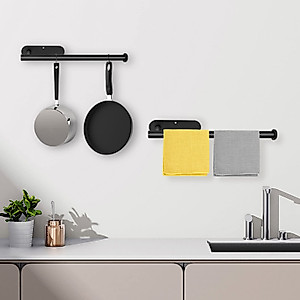 FGSAEOR Paper Towel Holder, Adhesive or Wall Mount Stand Rack Use for Paper Towel, Towels, Plastic Wrap, Stainless Steel Organization Shelf for Kitchen, Cabinet, Bathroom, Garage, Pantry (Black)