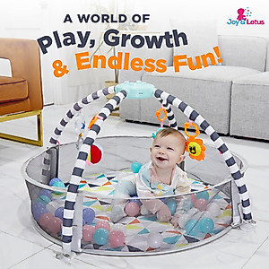 5 in 1 Baby Play Gym and Ball Pit - Baby Gym with 6 Toys, Balls, Tummy Pillow, Tummy Time Play Mat - Easy to Set Up Baby Activity Mat - Baby Gym Ball Pit - Infant Playmats for Boy & Girls