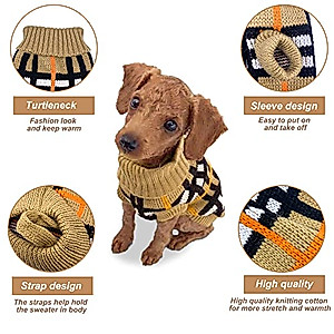 Classic Plaid Dog Turtleneck Sweater for Small Dog Pullover Knitted Sweater Pet Winter Warm Clothes Outfits for Poodle Puppy Cat Kitten Coffee Color (XXX-Large, Classic Plaid Style)