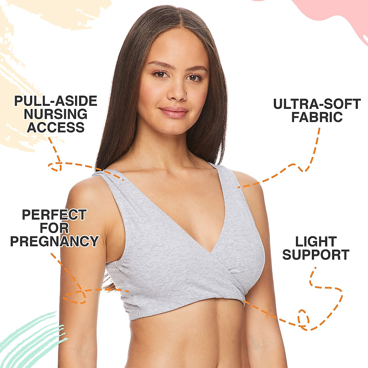 Lamaze womens Cotton Spandex Sleep for Nursing and Maternity Full Coverage Bra, Heather Grey, Large US