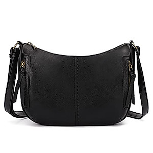 KL928 Small Crossbody Bag for women, Soft PU Leather Shoulder Handbag, Two Front Zipper Pocket Saddle Bag Purse Black
