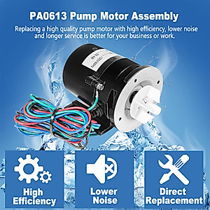 Pump Motor Assembly Replacement for Hoshizaki PA0613 Ice Machine Water Pump, Includes Run Capacitor and Wire Leads 120V 60Hz 10W 0.4 Amp