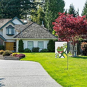 ALAZA Merry Green Frog with Greater Eye Burlap Garden Flag Double Sided,House Yard Flags,Holiday Seasonal Outdoor Decorative Flag 12x18 Gift