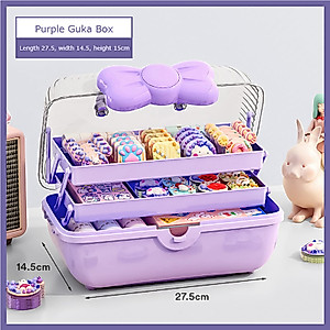 Hair Accessories Organizer Box, Portable 3 Layer Storage Box Case, Multifunctional Plastic Tool Box for Art Craft, Sewing, Makeup, Medicine, Nail, Hair Accessories for Kids (Purple ,