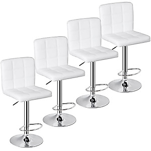 ZENY X-Large Bar Stools - Counter Chairs Adjustable Counter Height Swivel Barstools Set of 4, Square PU Leather Kitchen Counter Height Bar Stools, Kitchen Island Chairs,White