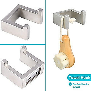 TocTen 24 Inch Bath Towel Rack + 4-Pcs Bathroom Hardware Set Stainless Steel Square Towel Rack Set - Include 16 Inch Towel Bar, Hand Towel Holder, Toilet Paper Holder, Robe Hook(Brushed Nickel)