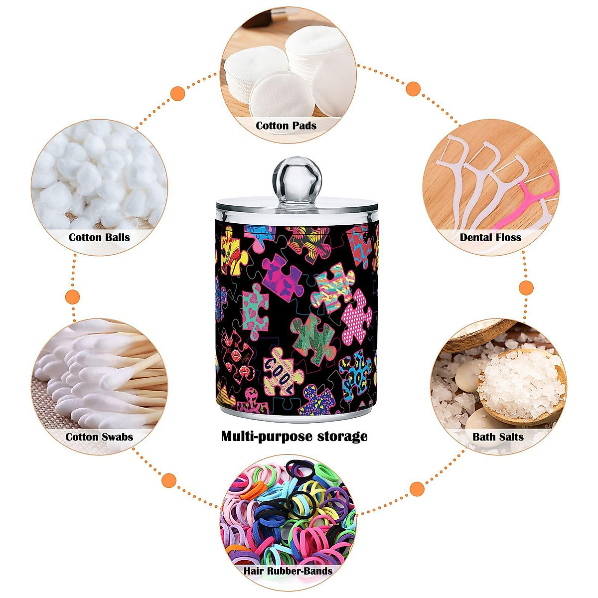 Puzzles 2 Pack Qtip Holder Organizer Dispenser Plastic Bathroom Jars Storage Containers with Lids Clear Plastic Storage Jars for Organizing