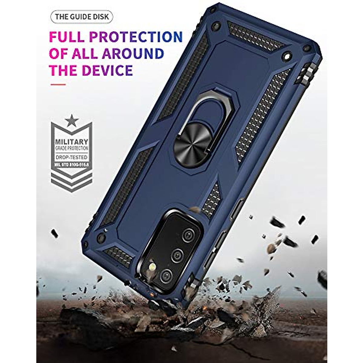 SKTGSLAMY for Samsung Galaxy A02S Phone Case,Galaxy A02S Case,with Screen Protector,[Military Grade] 16ft. Drop Tested Cover with Magnetic Kickstand Car Mount Protective Case for Samsung A02S, Blue