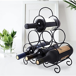 Tabletop Wine Rack, 6 Wine Bottle Holder Stand for Counter, No Assembly Required Small Metal Wine Rack Countertop, Freestanding Black Wire Wine Bottle Storage Rack, Wine Organizer Bar Cart Accessories