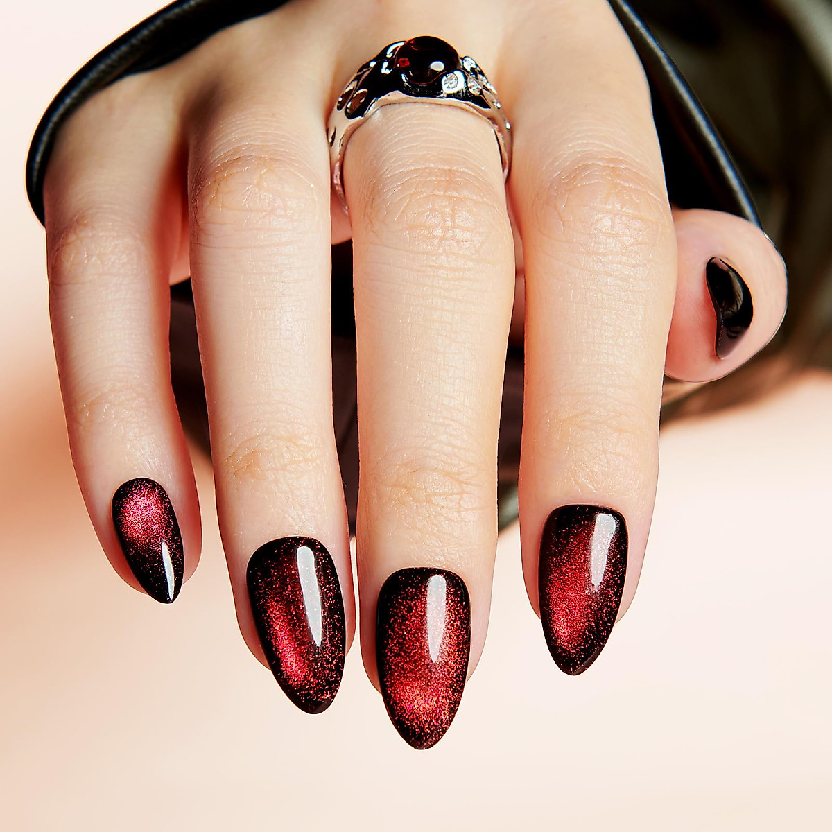 Press on Nails Short- Gel Handmade False Nails Blood Red, 30pcs Square shape Glue on Nails with design,Stick on Nails Acrylic False Nails Manicure Kits for Women Gift by Lacheer